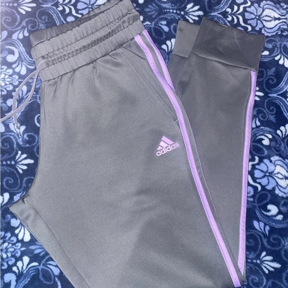 adidas | Pants & Jumpsuits | Adidas Kids Gray And Purple Track Pants ...